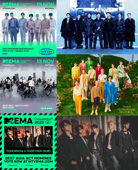 '하이브 3형제' BTS·세븐틴·투바투, ‘AMA’·‘MTV EMA’ 나란히 노미네이트