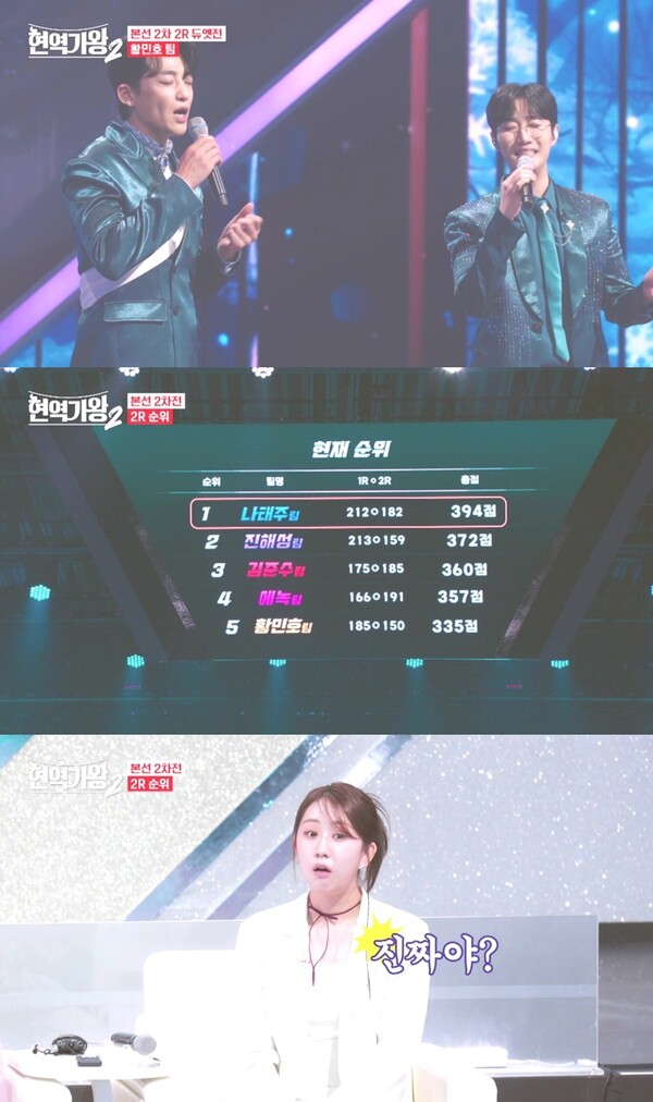 '현역가왕2' 팀미션 돌입! 나태주팀 1위...황민호팀 5위